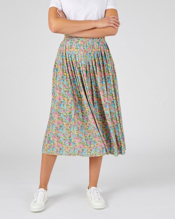 Jupe enfilable maille crêpe stretch plissée fleurie - Jupes - Damart ...